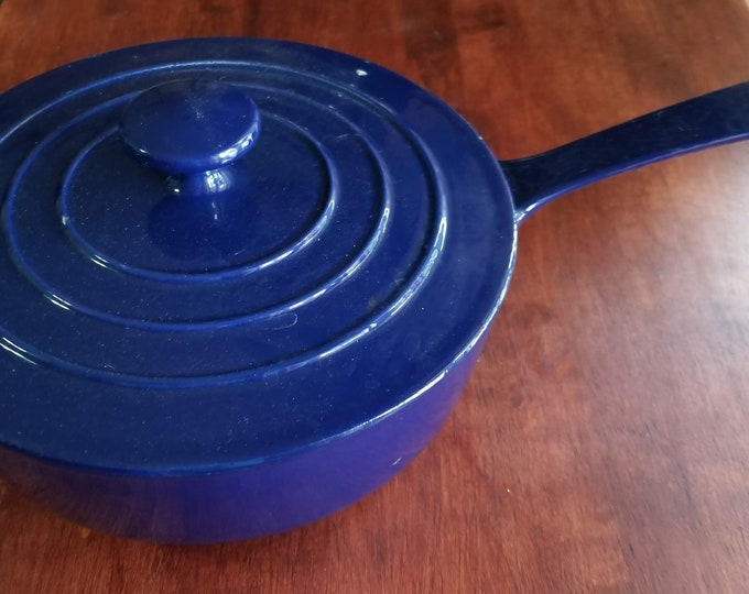 Blue Enamel Cast Iron 9 Inch Skillet and Lid Dark Blue Very Heavy ...