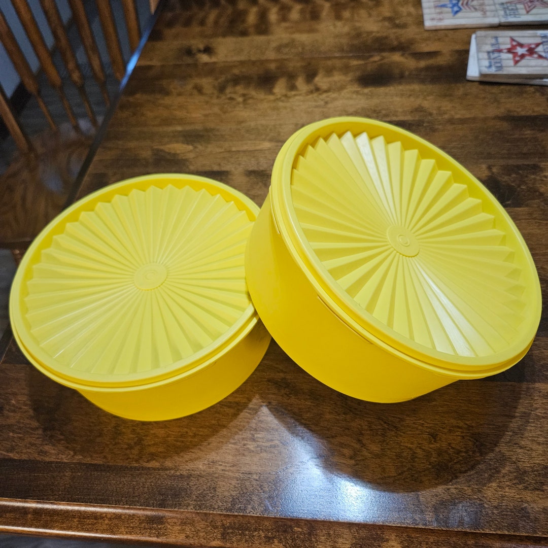 Lot of 2 Vintage Tupperware Servalier Canisters Yellow With Silver ...