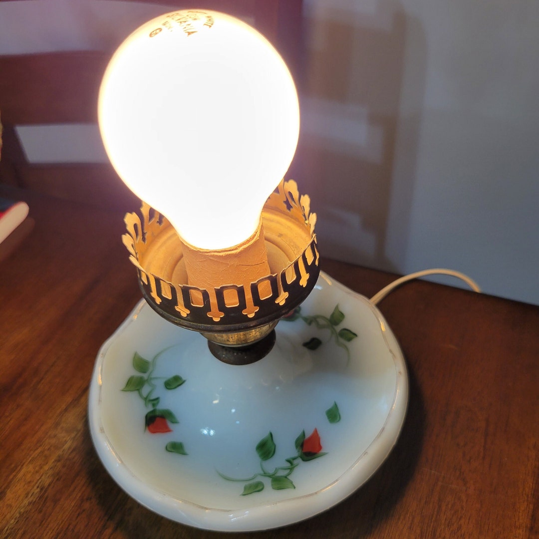 Bedside Lamp Milk Glass Lamp Base Vintage Table Lamp Painted Base Red ...
