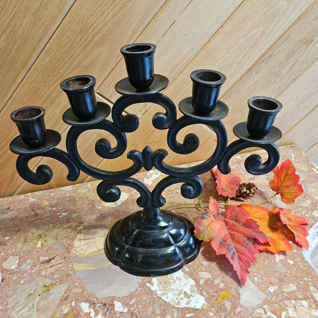 Vintage Menorah 5 Candle Cast Iron Menorah Hanukkah Judaic Chanukah ...