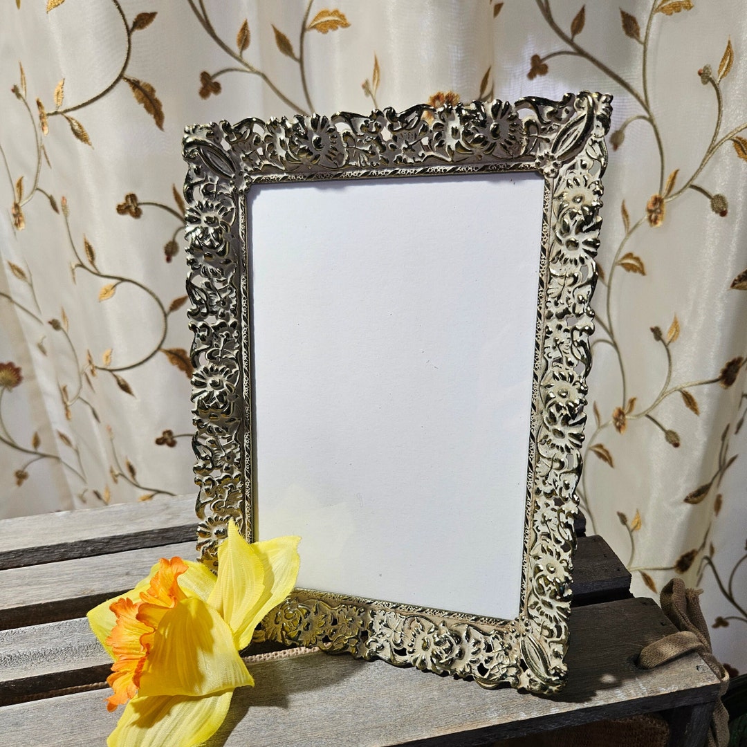5x7 Metal Filigred Frame Free Standing Gold With Ivory Accents Wedding ...