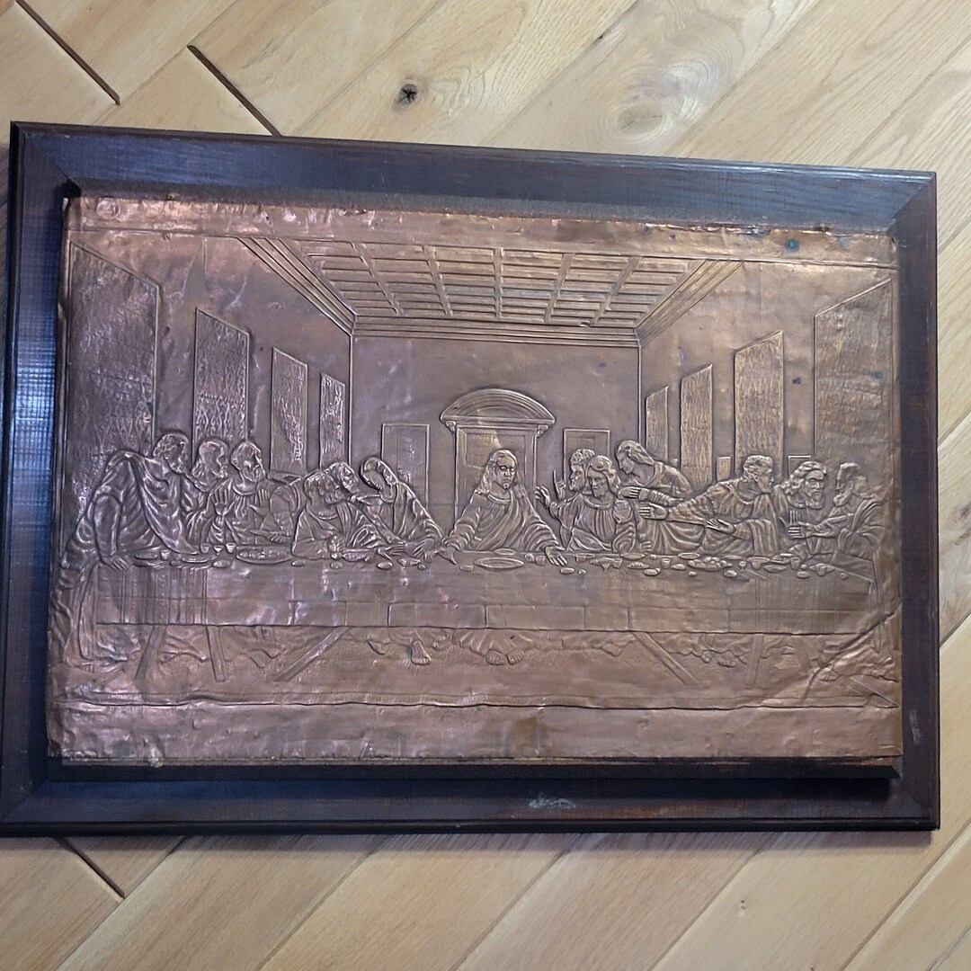 Vintage Religious Wood & Hammered Copper the Last Supper Religious Wall ...