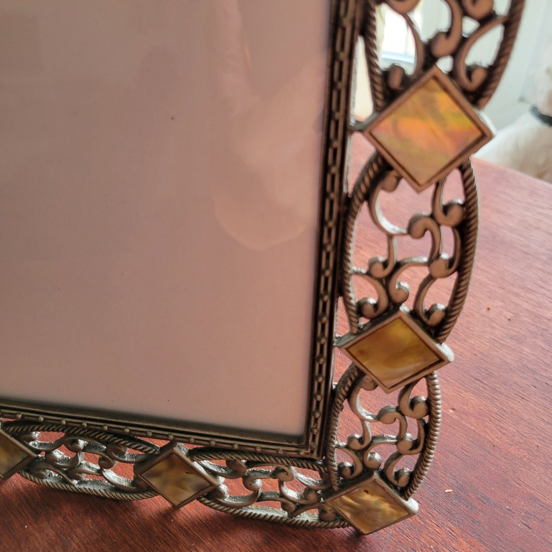 8x10 Heavy Metal Frame Free Standing Swirl Design With Gold Opaque ...