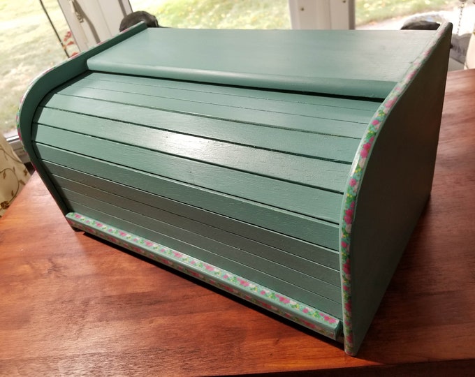 Wooden Roll Top Bread Box Shabby Chic Painted Bread Box Green Teal ...