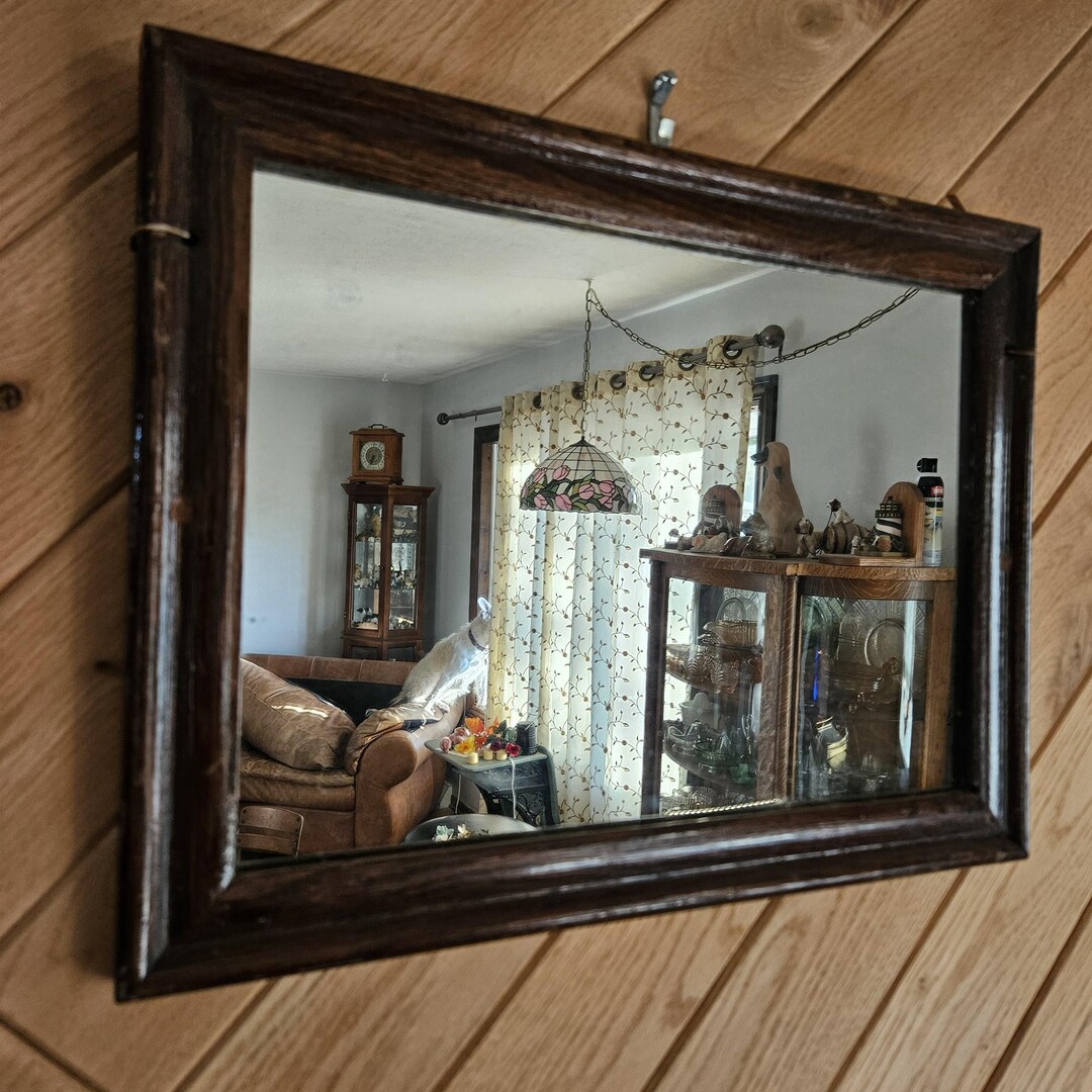 Primitive Vintage Mirror Large 16 X 12 Wood Framed Mirror Heavy Accent ...