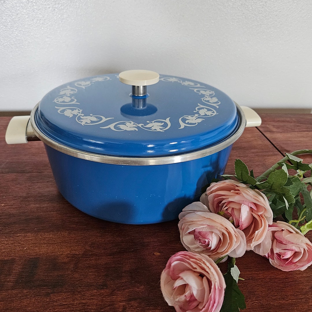 Ekco Dutch Oven With Lid Blue and White 4.5 Quart Set Vintage Cookware ...