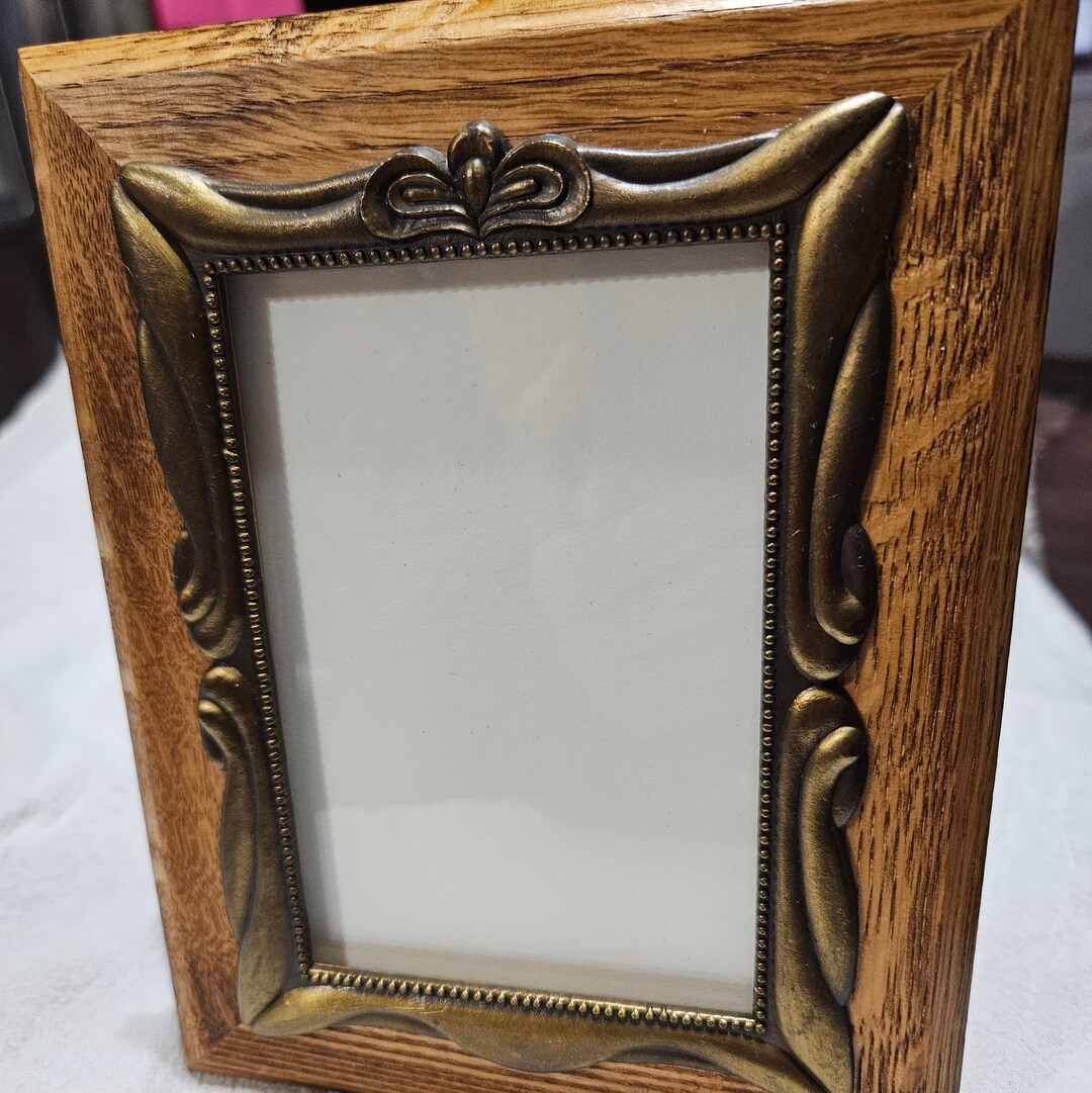 Art Deco Picture Frame: Brown Wood & Gold Metal, 3.5x5 Photo #4A - Etsy