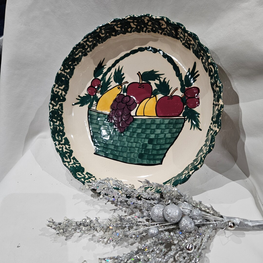 Vintage Pie Plate Fluted Edge Stoneware 10 Inch Pie Plate Fruit Design ...