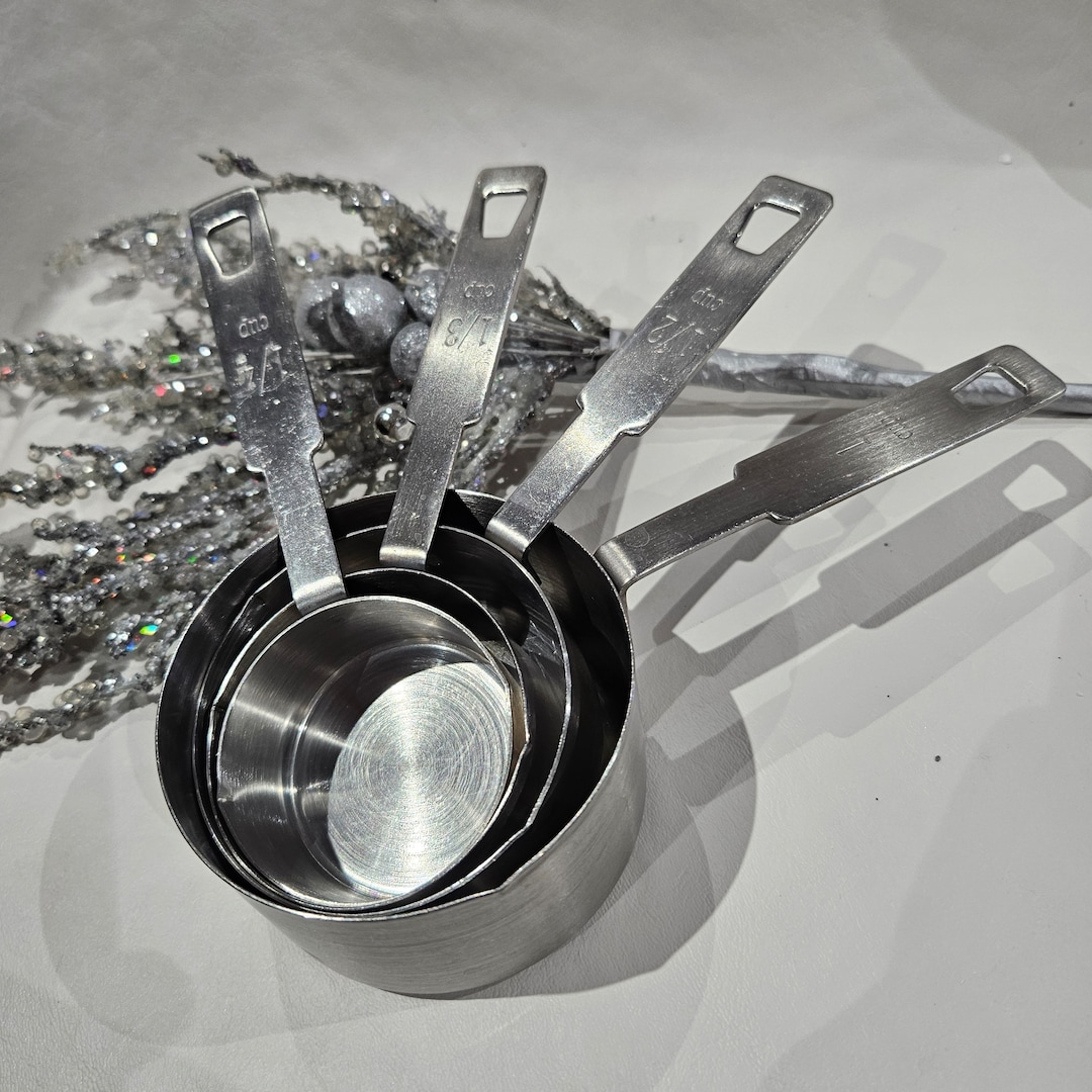 Vintage Metal Measuring Cups Set of 4 Stainless Steel Cookware Kitchen ...