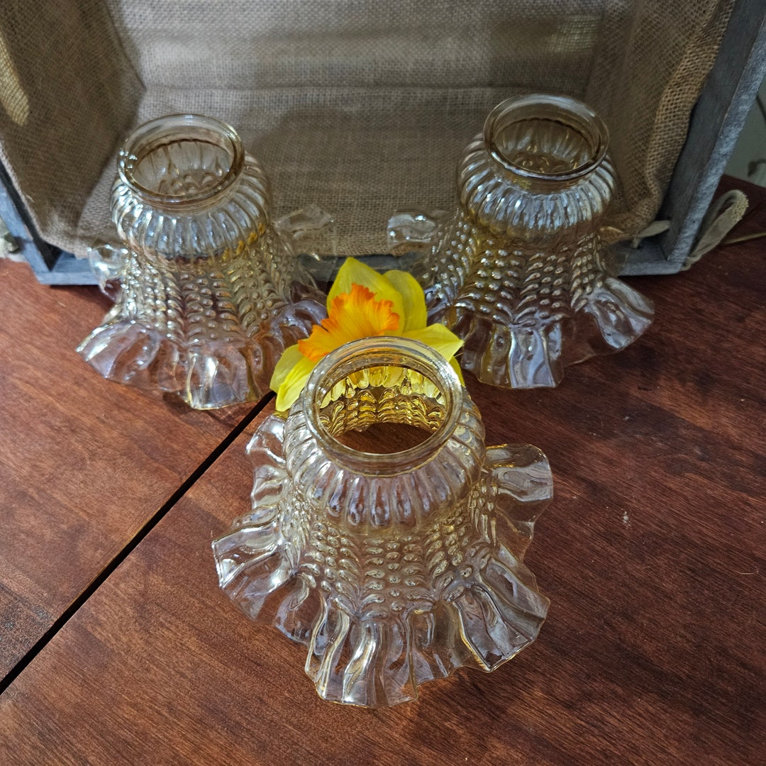 Vintage Glass Replacement Lamp Shade Fluted Edge Clear Golden Glass ...