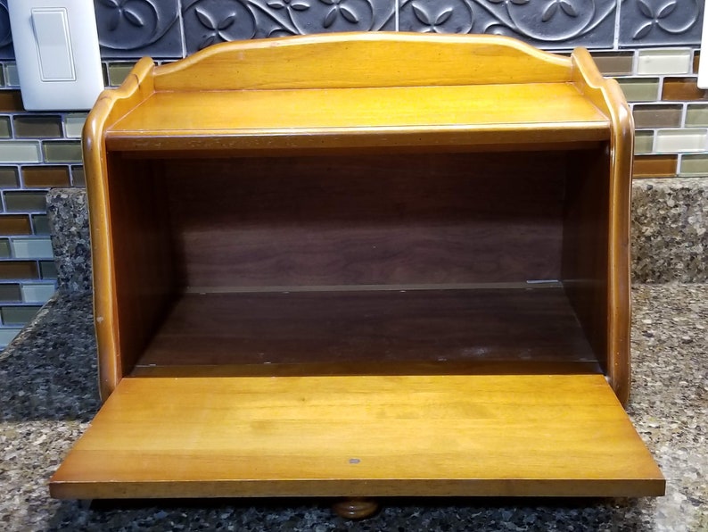 Vintage Wooden Bread Box With Ceramic Insert Fruit Design Mid | Etsy