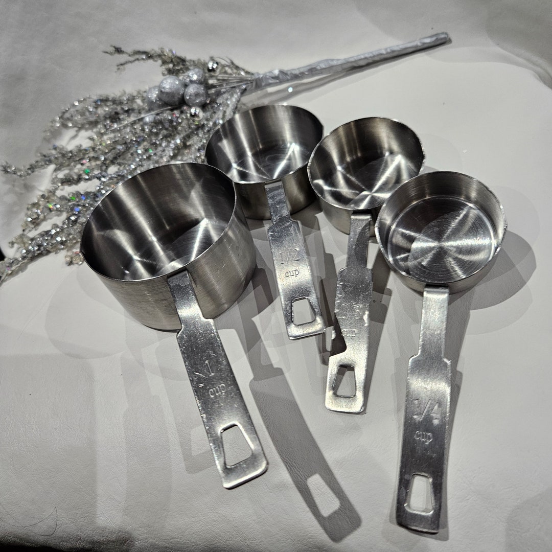 Vintage Metal Measuring Cups Set of 4 Stainless Steel Cookware Kitchen ...