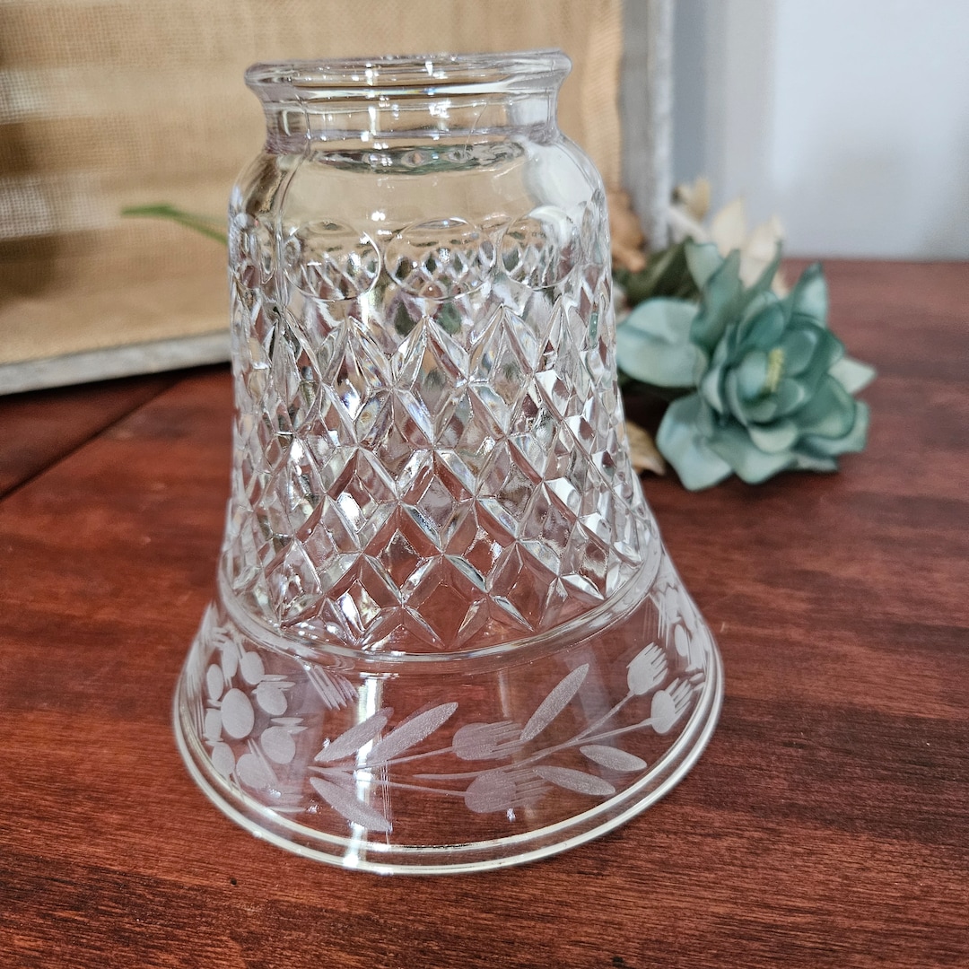 Vintage Glass Lamp Shade 2 Inch Fitter VERY Heavy Frosted Etched and ...
