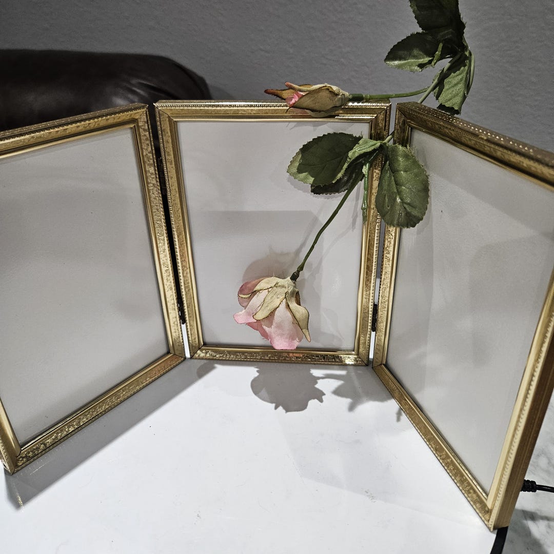 Vintage Tri-fold Picture Frame: Gold Tone Hinged Photo Display #8H - Etsy