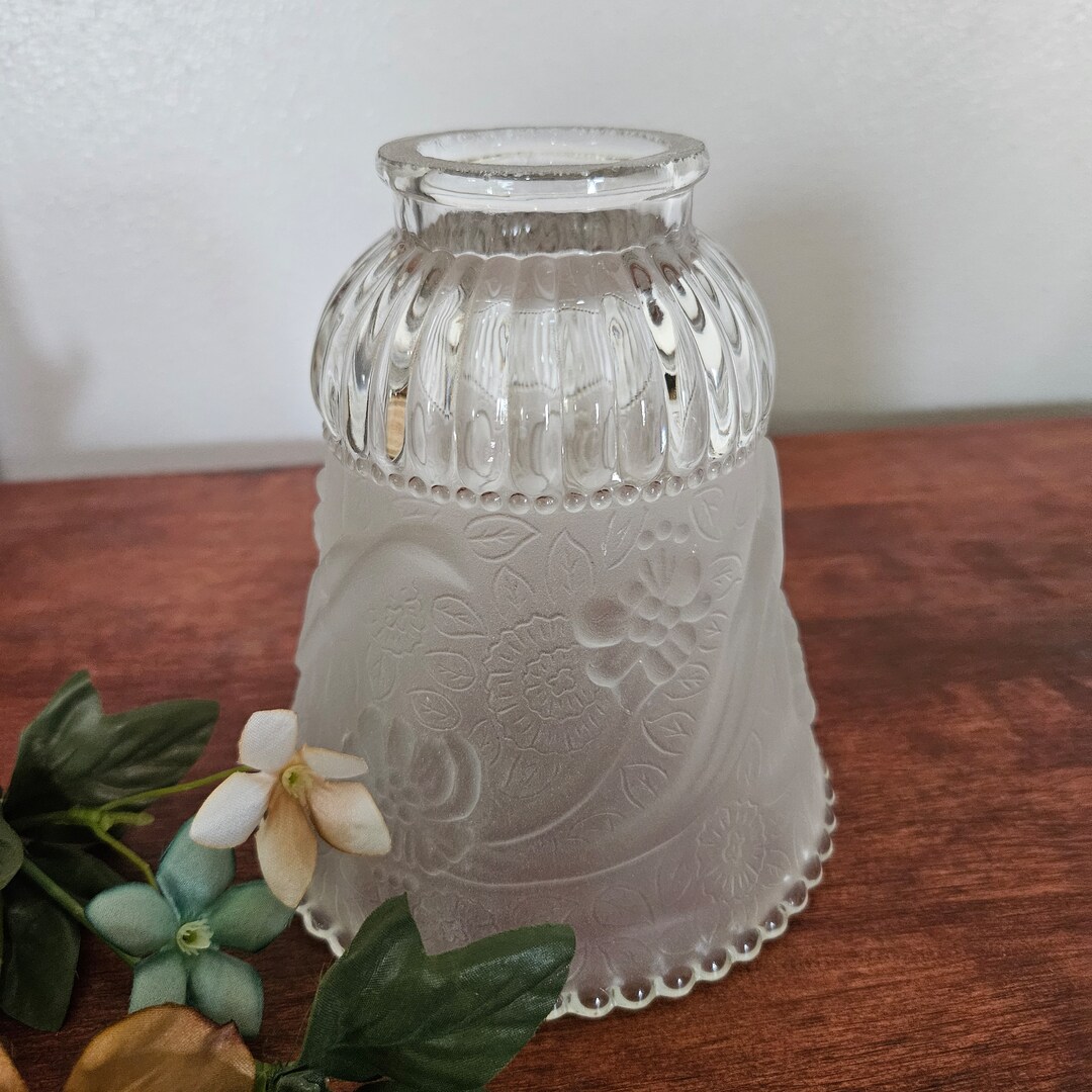 Vintage Glass Lamp Shade 2 Inch Fitter VERY Heavy Frosted and Clear ...