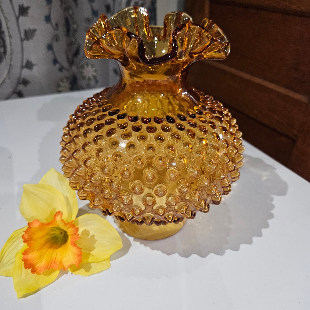 Vintage Hobnail Amber Glass Lamp Shade Fluted Edge Replacement Lamp ...