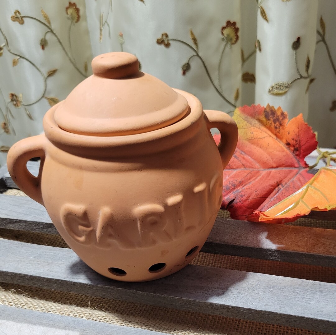 Vintage Garlic Keeper Small Terra Cota Clay Garlic Container Kitchen ...