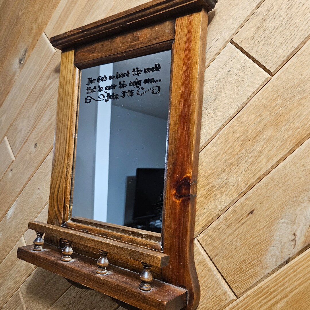 Vintage Wood Framed Mirror With Religious Quote for God so Loved the ...