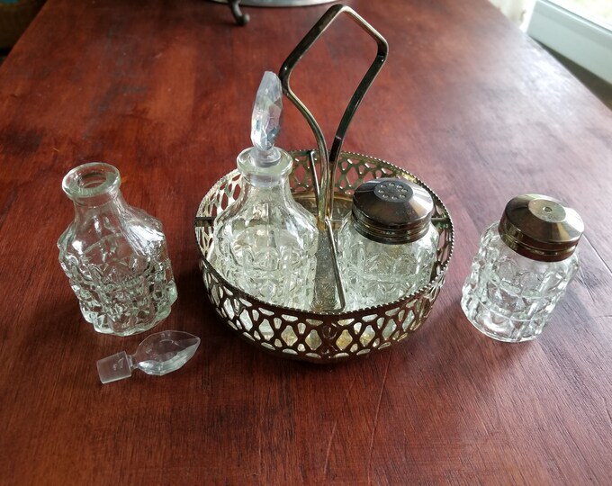 Cruet Set With Carrier Vintage Salt Pepper Oil and Vinegar Set Retro ...