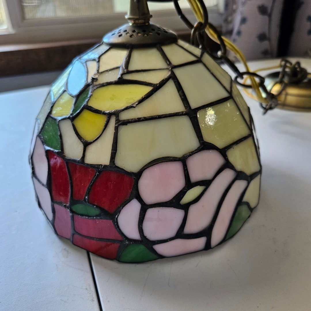 Vintage Small Swag Lamp With Slag Glass Floral With Butterfly Design - Etsy