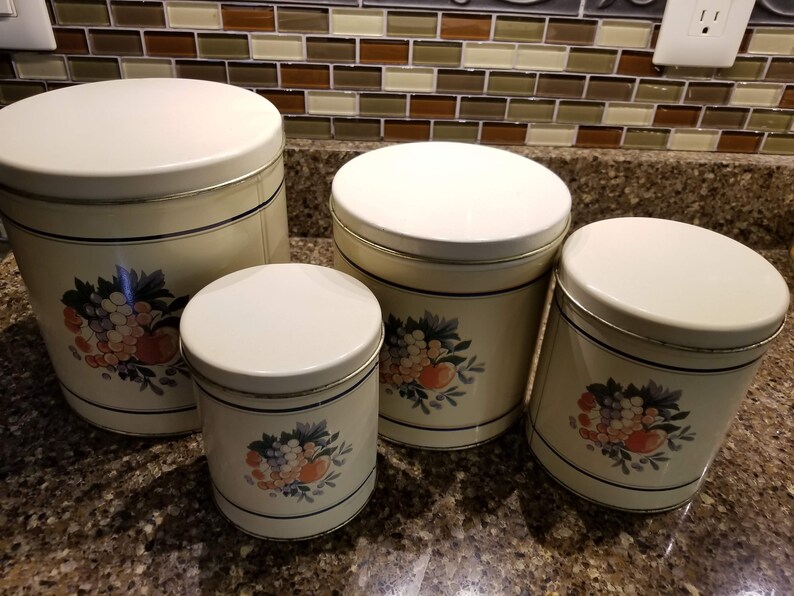 Vintage Metal Canister Set Ballonoff Canisters Fruit Pattern - Etsy Vintage Metal Canister Set Ballonoff Canisters Fruit Pattern - Etsy