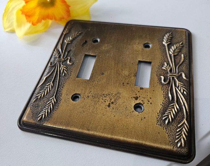 Vintage Double Switch Plate Cover Amerock Brass Hardware Wheat Design ...