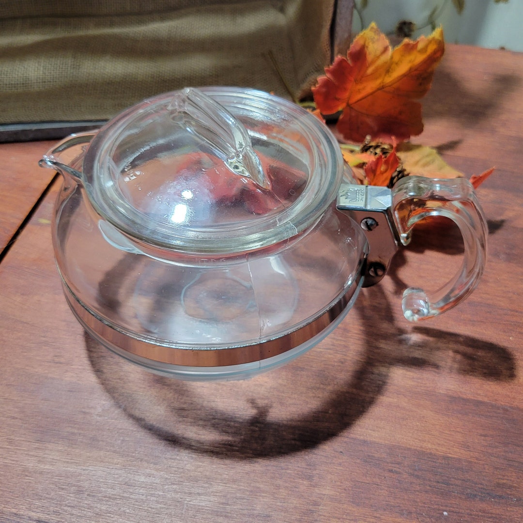 Pyrex 6 Cup Tea Pot Stove Top Glass Blue Tinted Glass Vintage Tea Pot ...