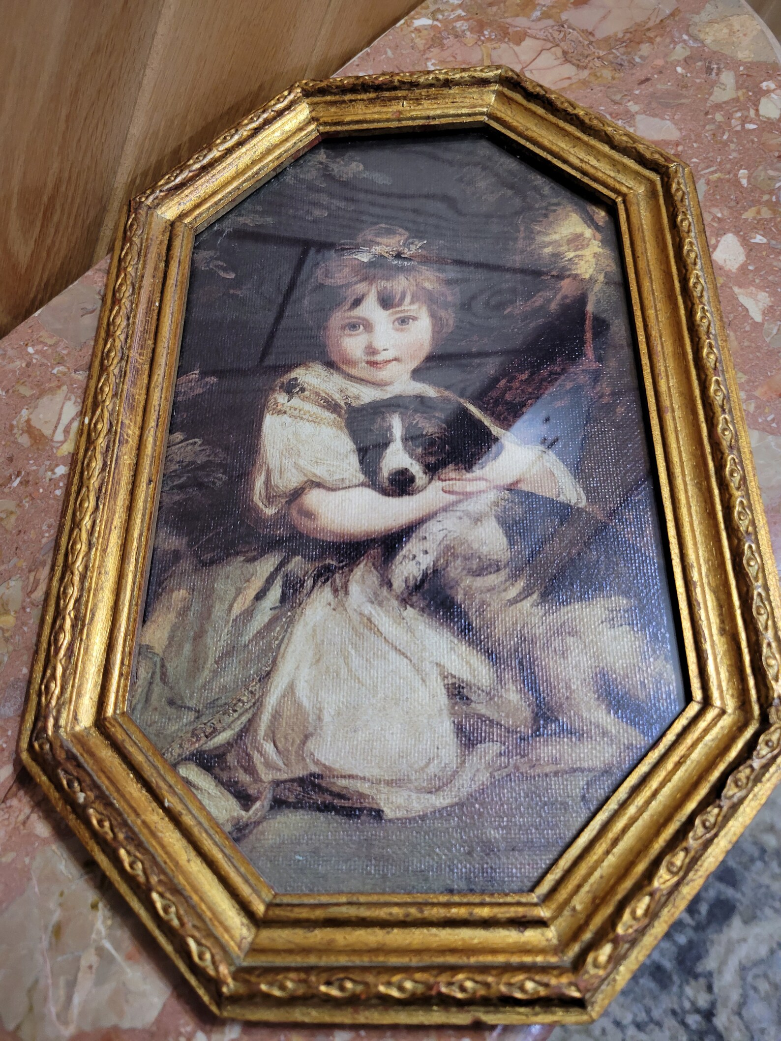 Vintage Fancy Wood Frame With Painting of Girl With Her Dog - Etsy