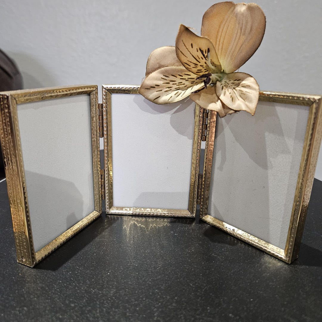 Vintage Tri Fold Frame Holds 3x2 Inch Photos Metal Frame Wedding Items ...