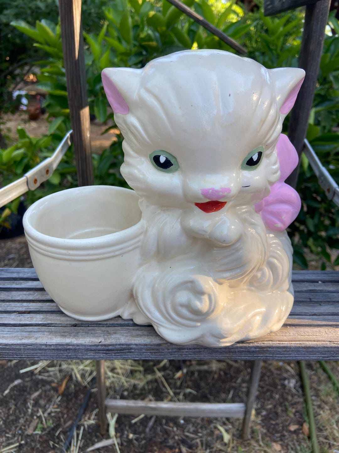 Vintage Hull Pottery Kitty Cat Planter Figurine Pink/cream - Etsy