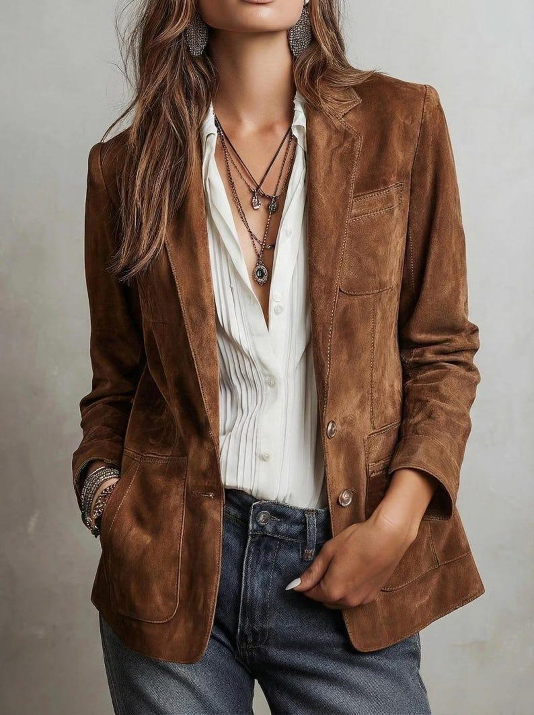 Women’s Brown Suede Leather Blazer | Handmade Genuine Suede Jacket - Etsy