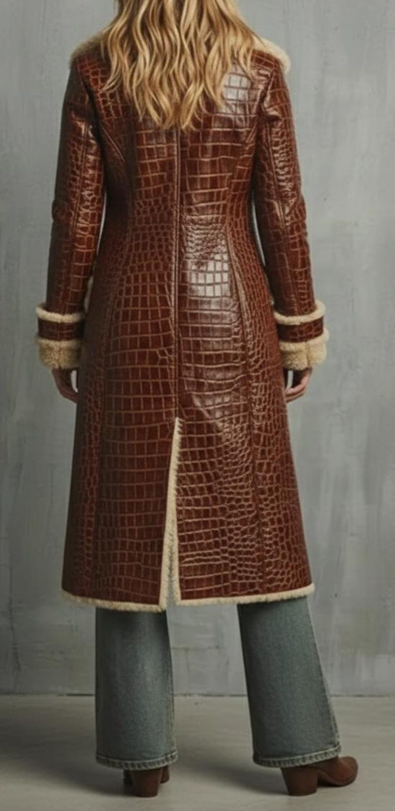 Vintage Faux Fur Shearling Crocodile Leather Trench Coat – Jacket With ...