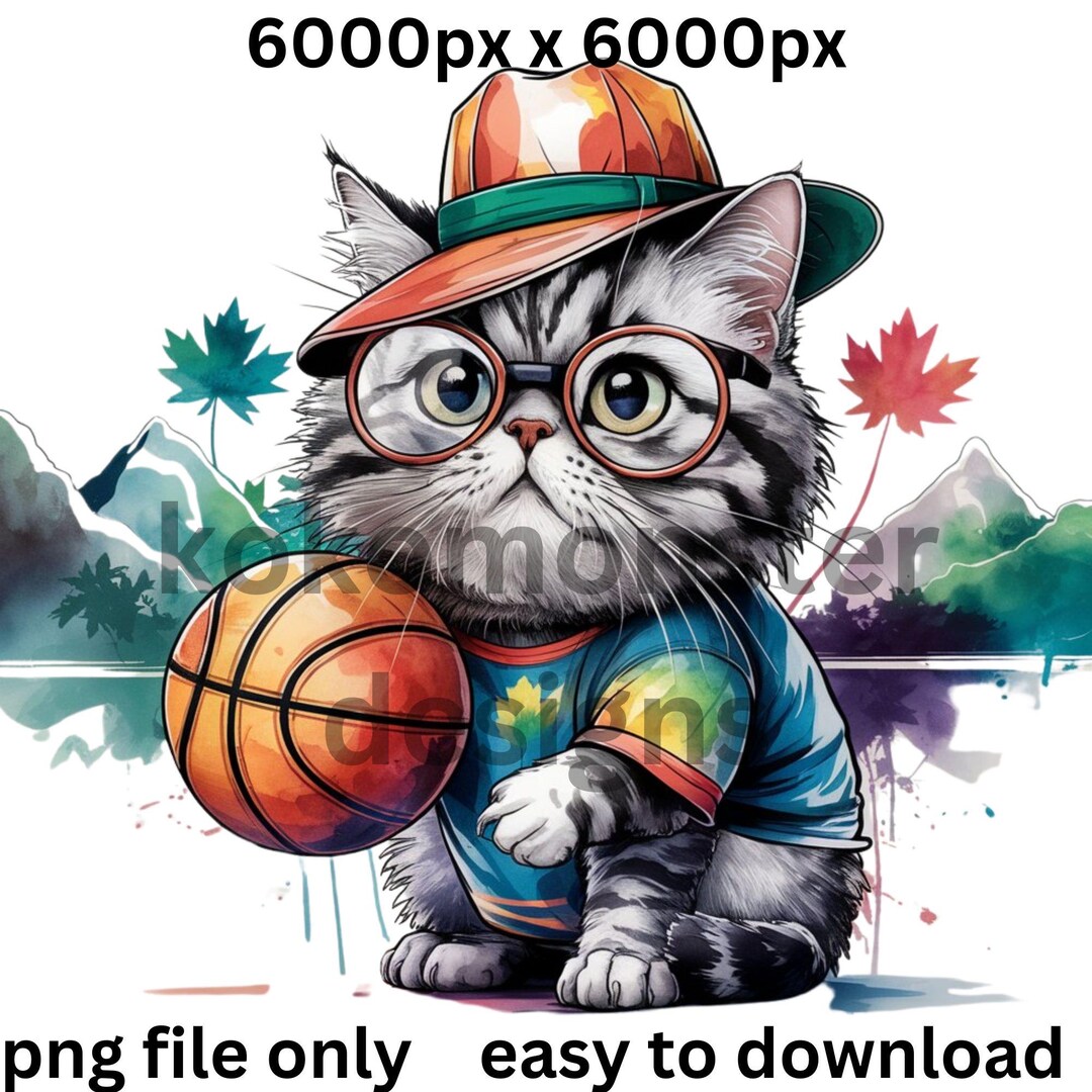 Persian Cat Basketball Art Png Watercolor Sports Design Png Maple Leaf ...