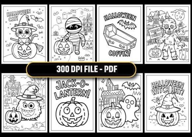 Cute Halloween Coloring Pages Bundle for Kids - Etsy