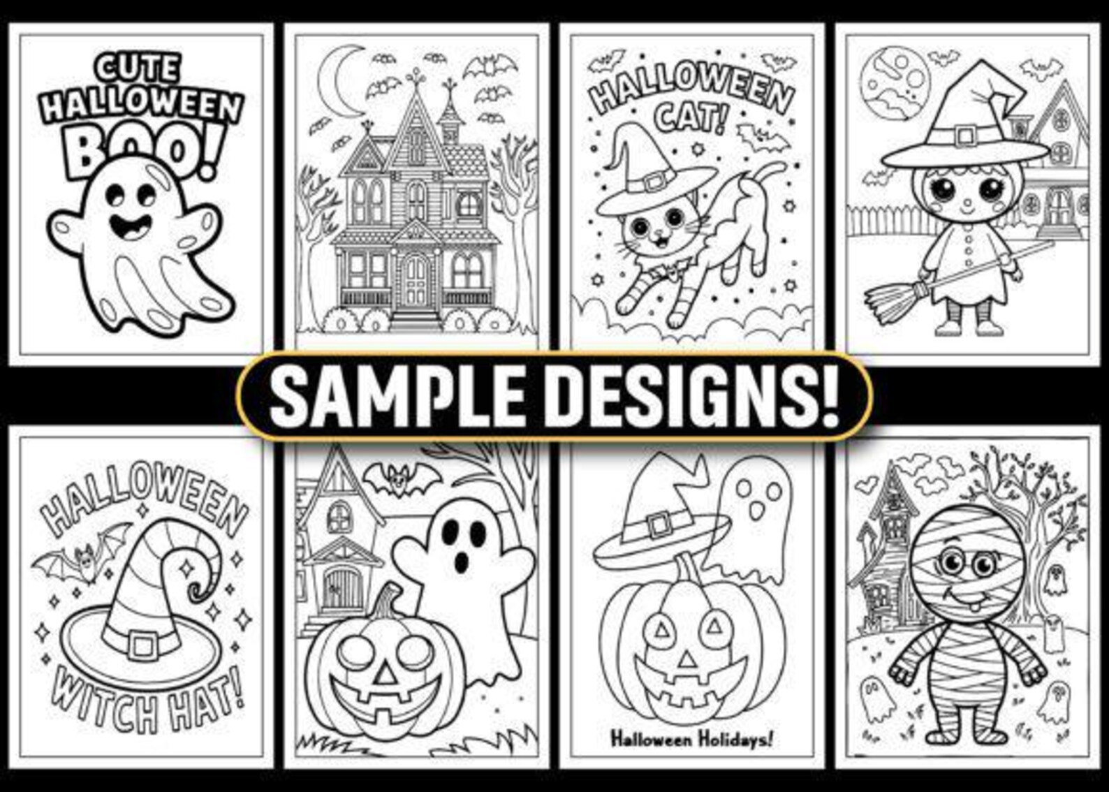 Cute Halloween Coloring Pages Bundle for Kids - Etsy