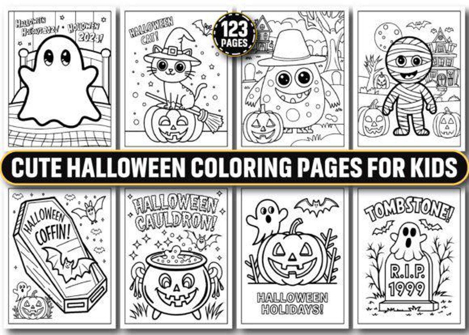Cute Halloween Coloring Pages Bundle for Kids - Etsy