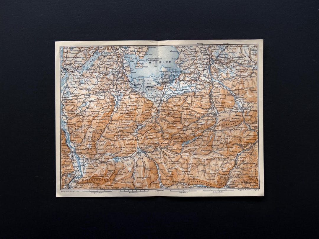 Chiemsee Map From 1906 | Original Lithograph | Vintage Topographic ...