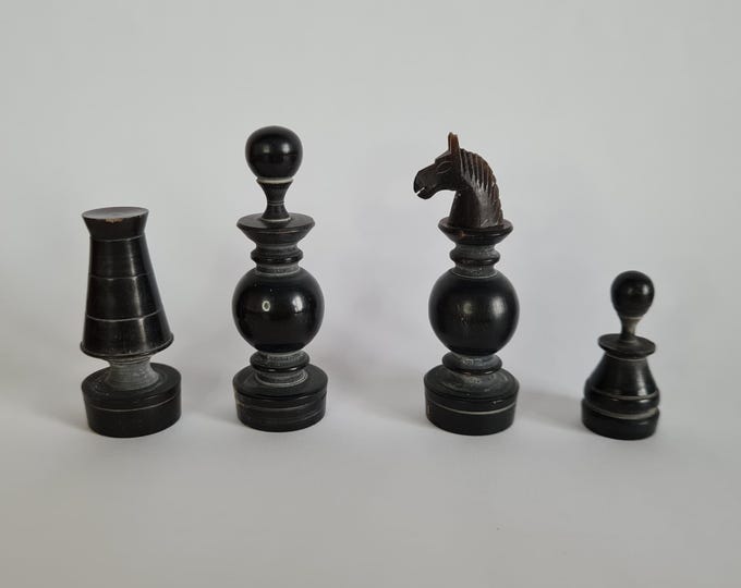 Chess Pieces Black Vintage, Chess Made of Buffalo Horn in Vietnam 60s ...