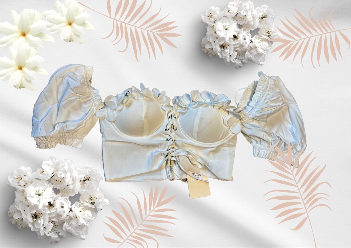 White Lace Corset With Flowal Detail - Etsy