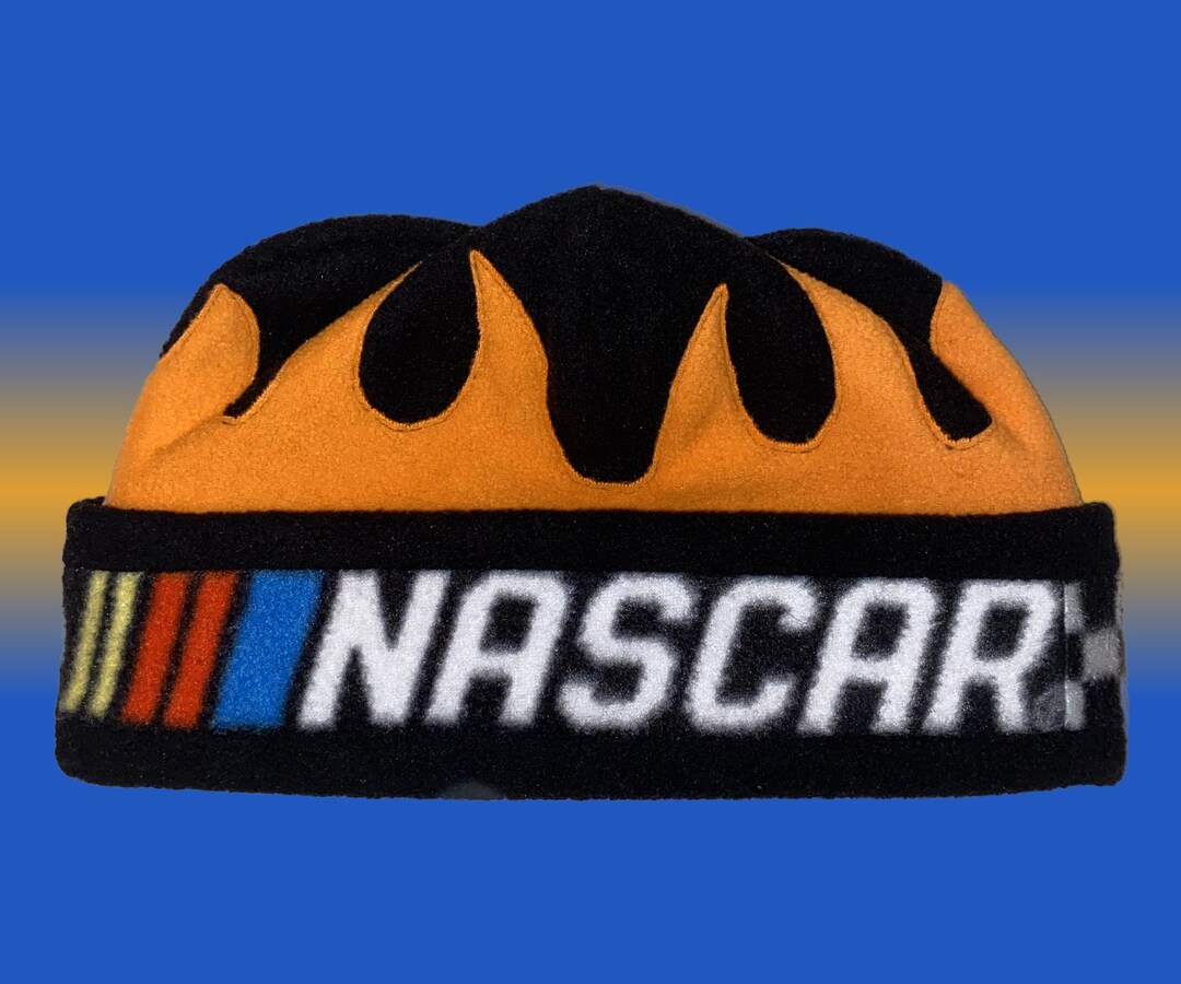 NASCAR Racing Hat With Flames and Checkers 4 Point Polar Fleece Winter ...