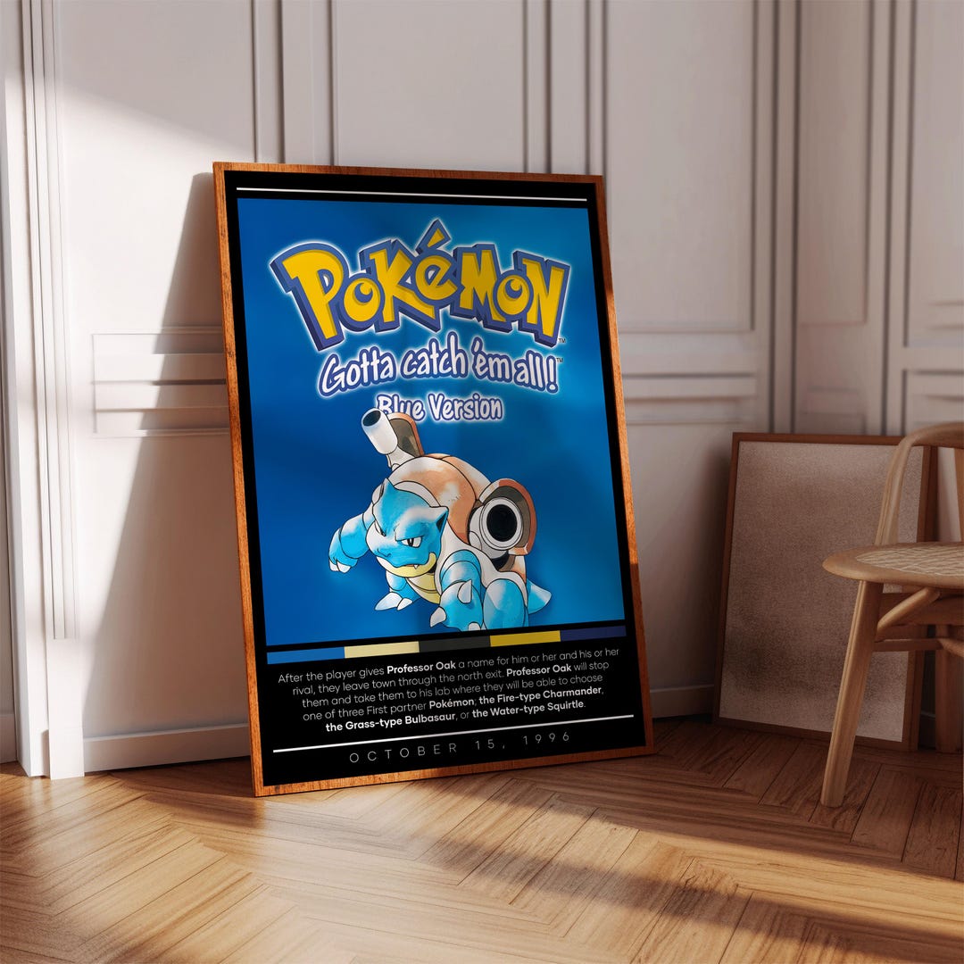Pokemon Blue Poster Print | Gaming Poster | 3 Colors | Gaming Decor ...