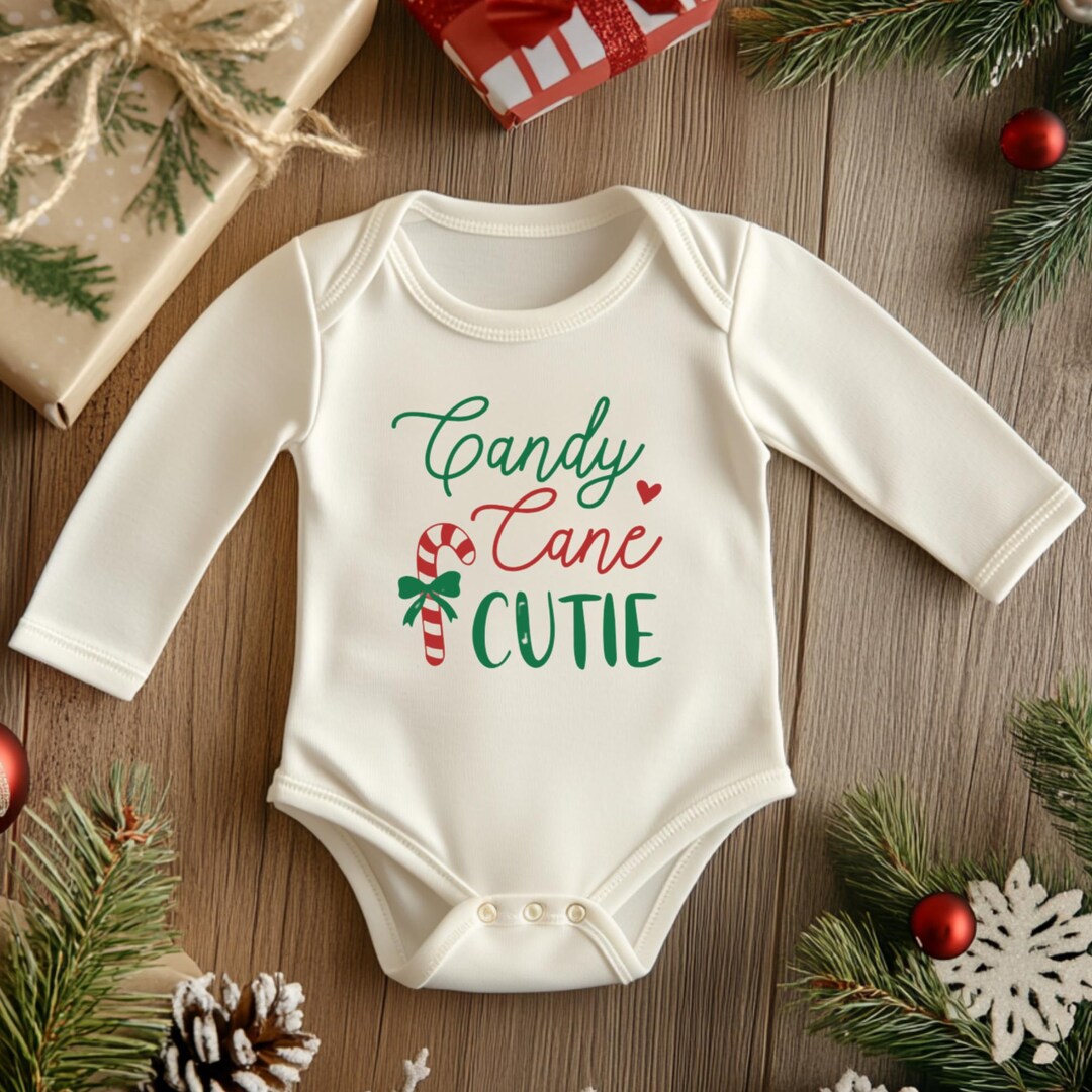 Candy Cane Cutie Onesie, Organic Cotton Baby Bodysuit, Christmas Infant ...