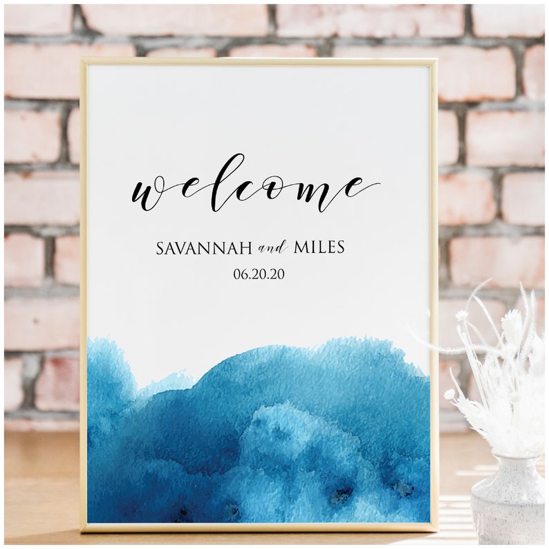 Watercolor Blue Ocean Welcome Sign Template Editable Sign - Etsy