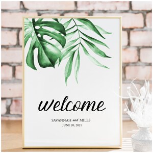 Tropical Palm Leaf Welcome Poster Sign Template, Editable Sign ...
