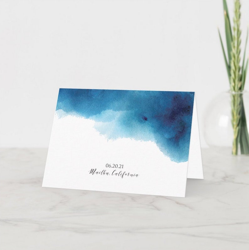 Watercolor Blue Wave Thank You Note Template Editable Thank - Etsy