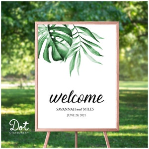 Tropical Palm Leaf Welcome Poster Sign Template, Editable Sign ...