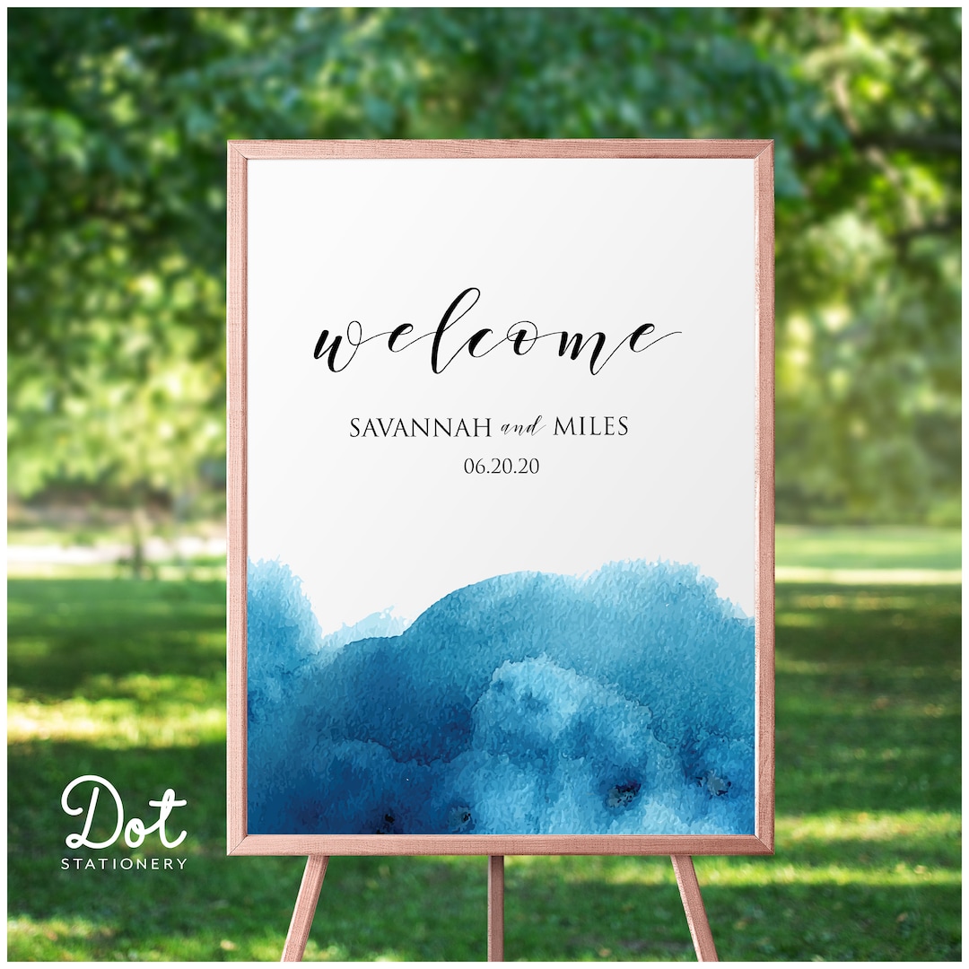 Watercolor Blue Ocean Welcome Sign Template, Editable Sign, Printable ...
