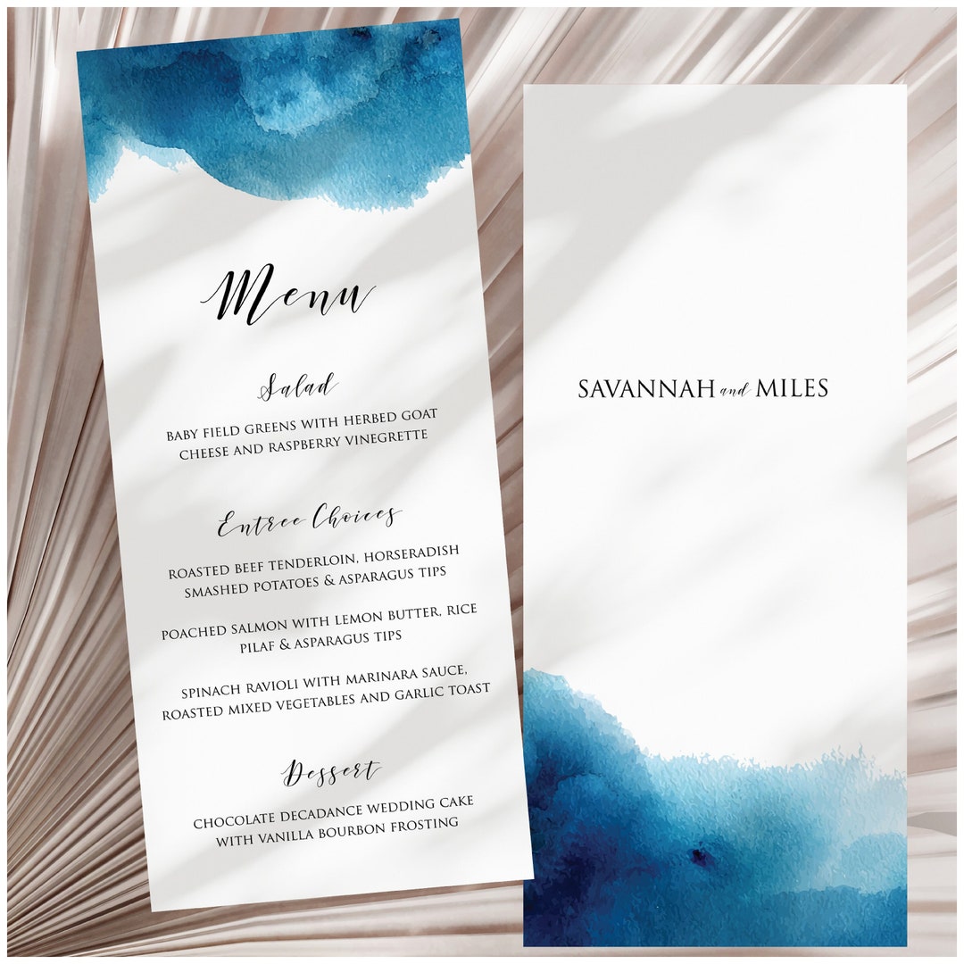 Blue Watercolor Menu, Nautical Wedding Menu, Dusty Blue Menu, Printable ...