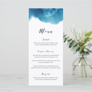 Blue Watercolor Menu, Nautical Wedding Menu, Dusty Blue Menu, Printable ...