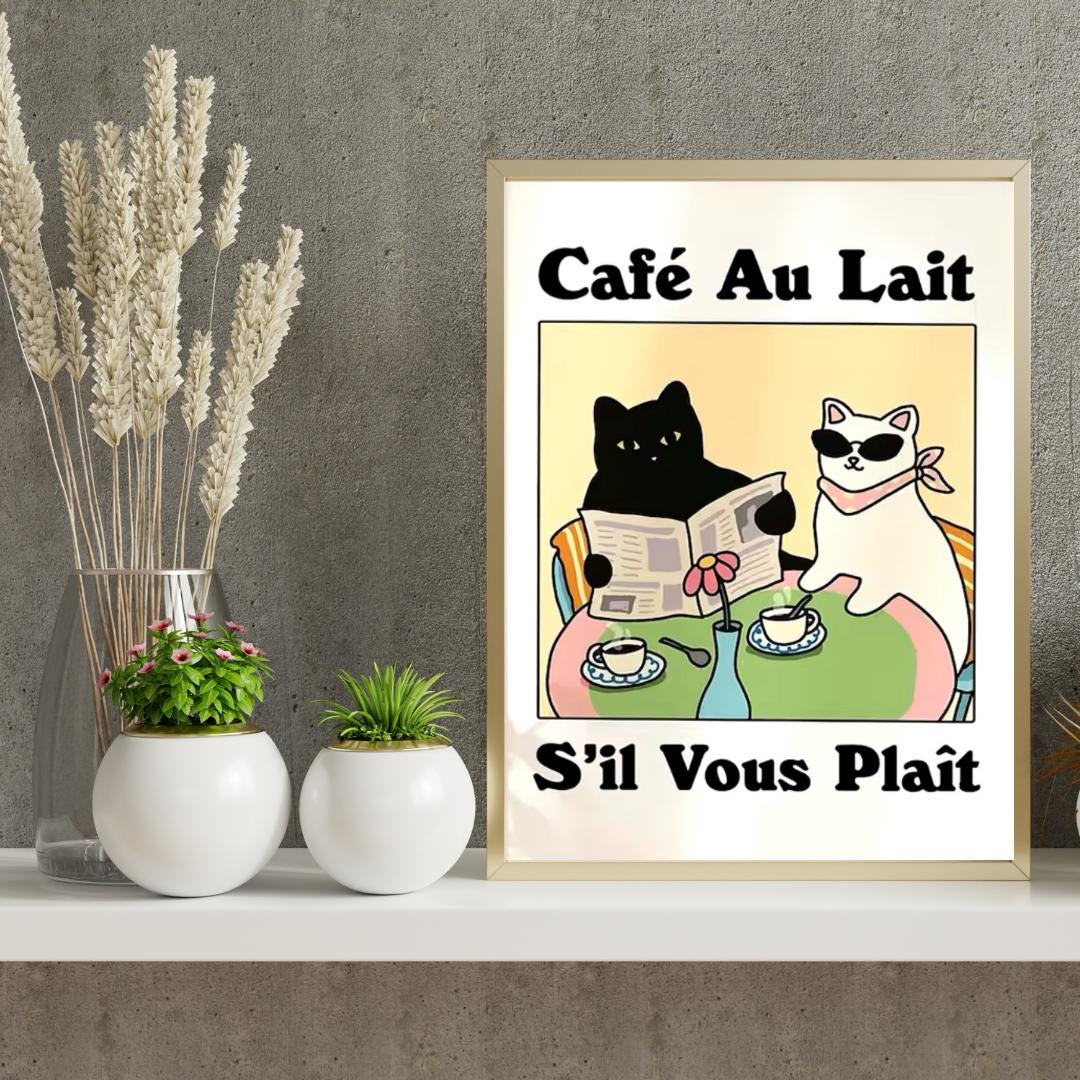 Cat Cafe Poster Kitchen Wall Decor for Coffee Lovers Black Cat - Etsy